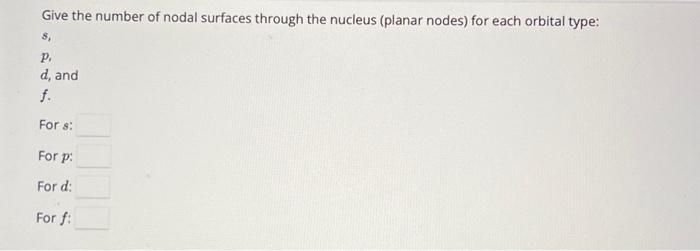 Solved Give the number of nodal surfaces through the nucleus | Chegg.com