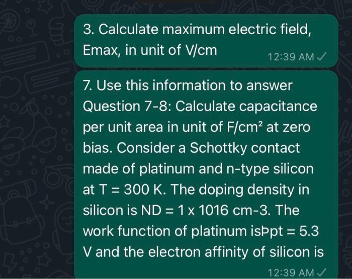 Solved 3. Calculate maximum electric field, Emax, in unit of | Chegg.com