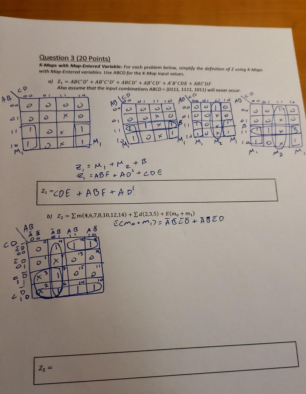 Solved Question 3 20 Points K Maps With Map Entered 