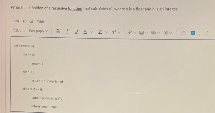Solved Write the definition of a recursive function that | Chegg.com