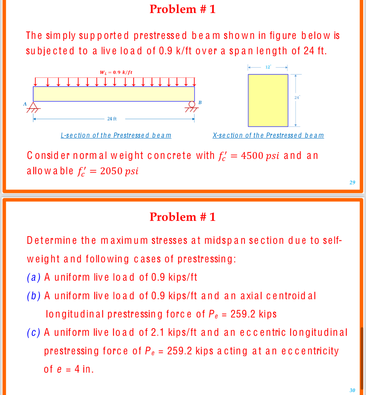 Solved Problem # 1The simply supported prestressed beam | Chegg.com