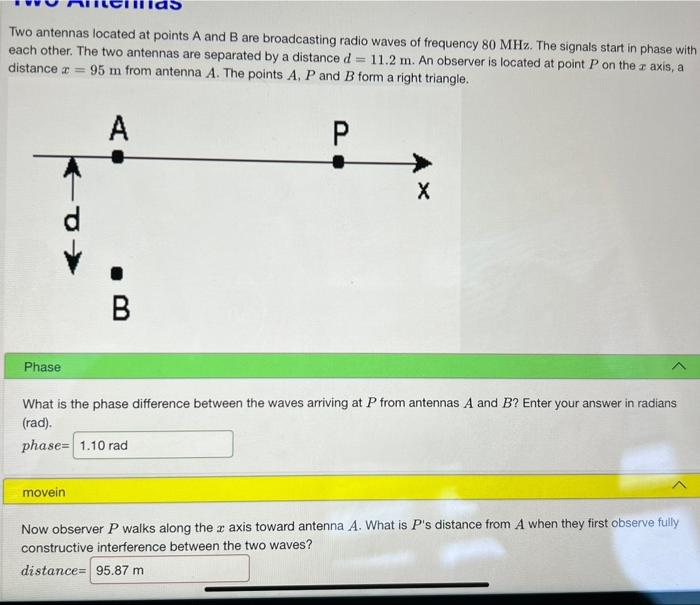 [Solved]: Two antennas located at points ( mathrm{A} ) a