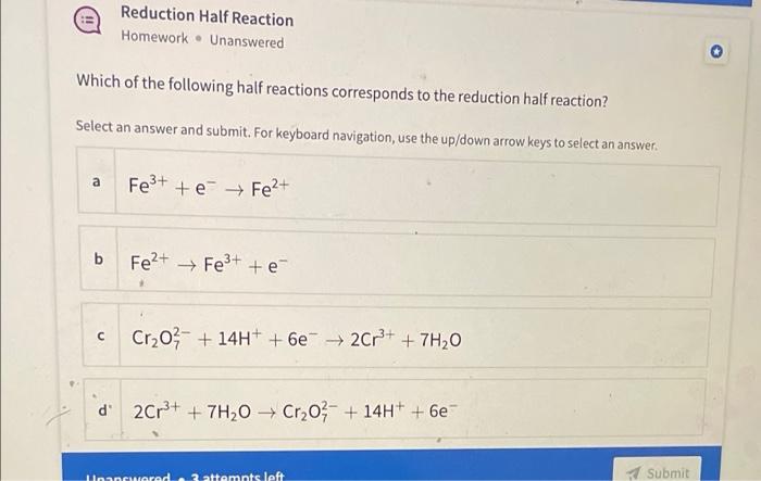 Solved K2Cr2O7(aq) (ACIDIC) + FeSO4(aq) Oxidation Half | Chegg.com