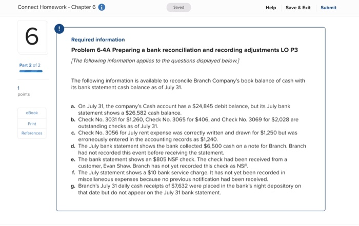 Solved Connect Homework Chapter 6 Submit Saved Save & Exit | Chegg.com
