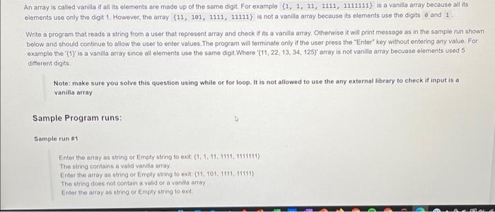 Solved An array is called vanilla if all its elernents are | Chegg.com