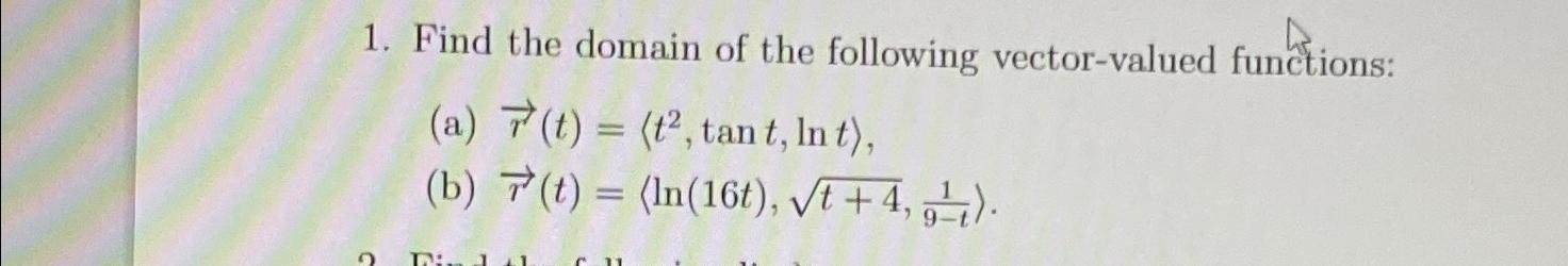 Solved Find the domain of the following vector-valued | Chegg.com
