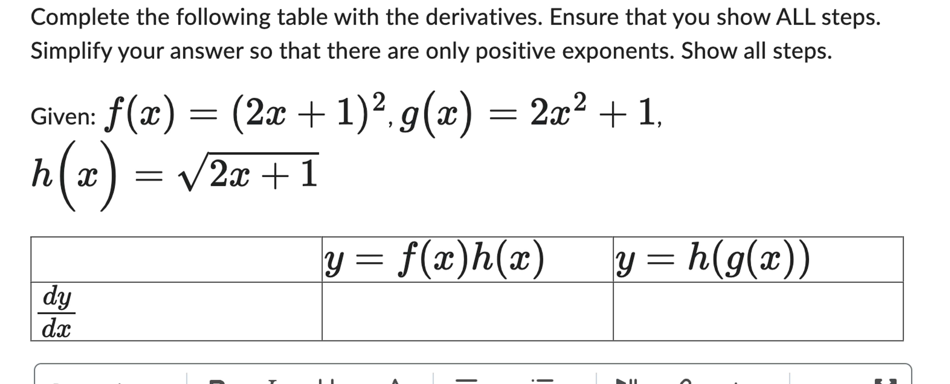 Solved Complete the following table with the derivatives. | Chegg.com