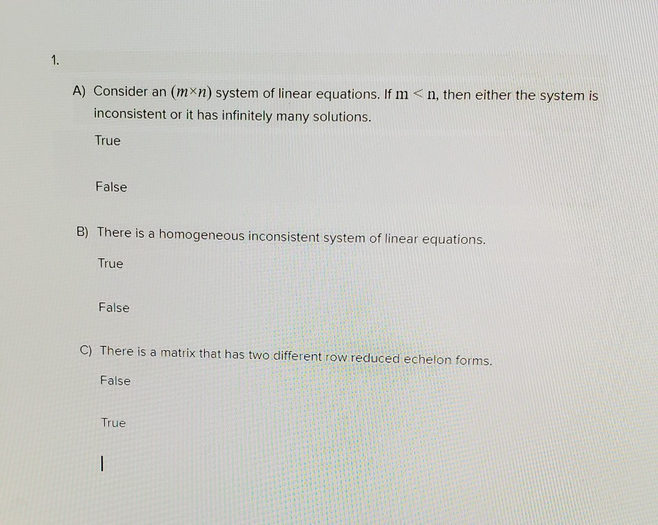 Solved 1. A) Consider an (mxn) system of linear equations. | Chegg.com
