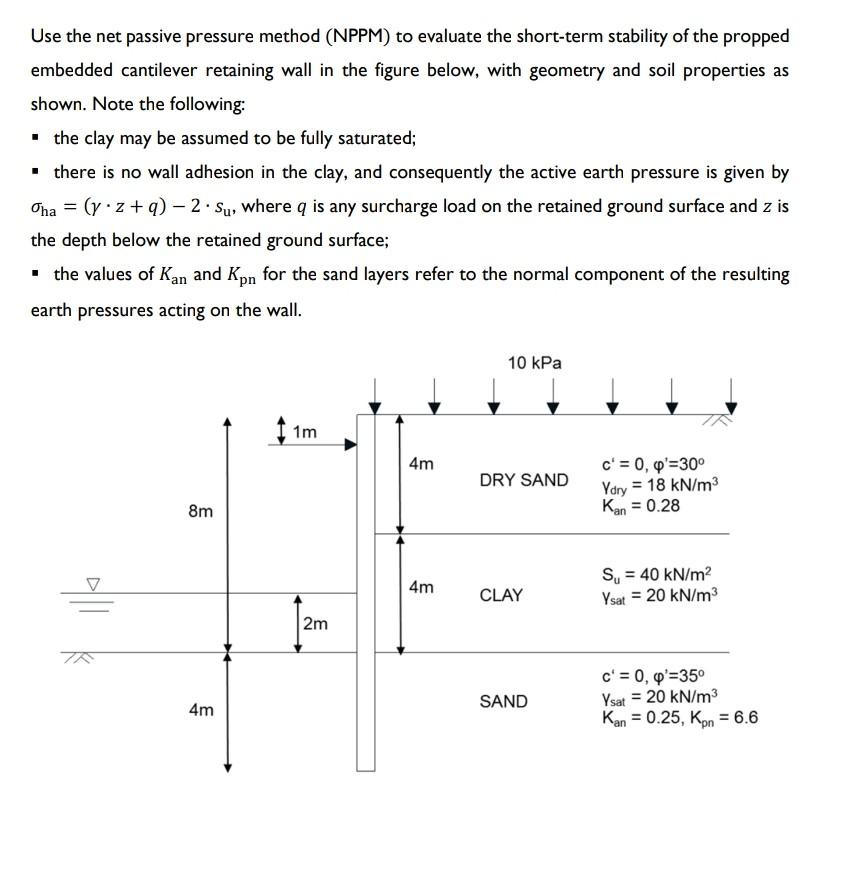 Solved Use the net passive pressure method (NPPM) to | Chegg.com