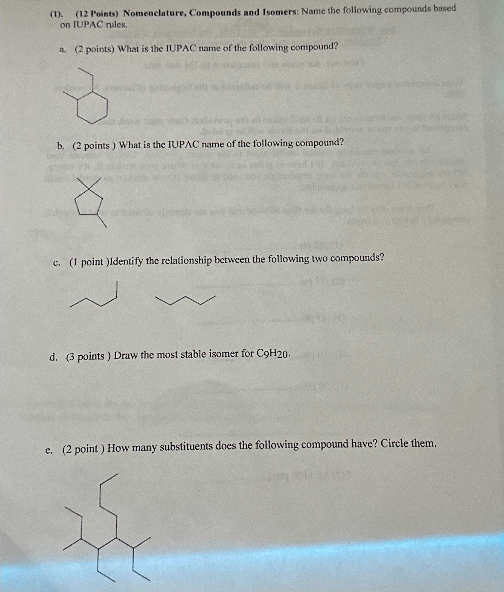 Solved (1). (12 ﻿Points) ﻿Nomenclature, Compounds and | Chegg.com
