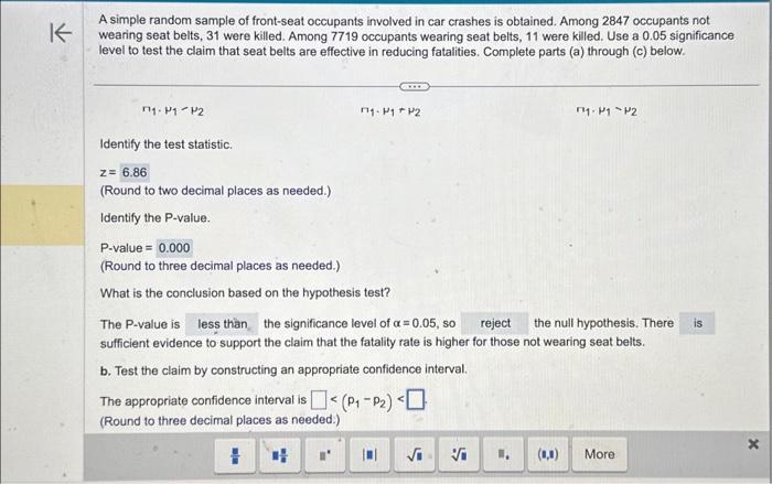 A simple random sample of front-seat occupants | Chegg.com