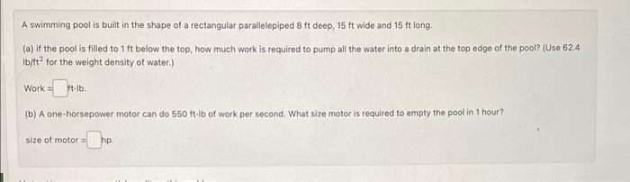 Solved A swimming pool is buit in the shape of a rectangular | Chegg.com