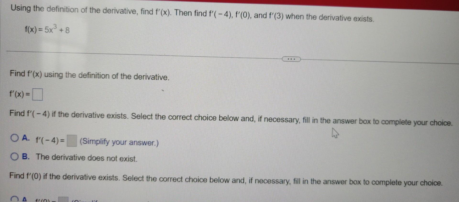Solved Using the definition of the derivative, find f′(x). | Chegg.com