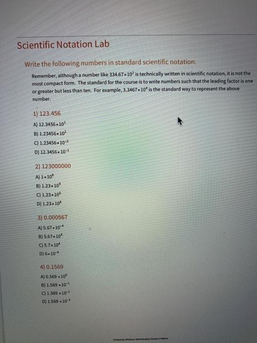 Solved Scientific Notation Lab Write the following numbers | Chegg.com