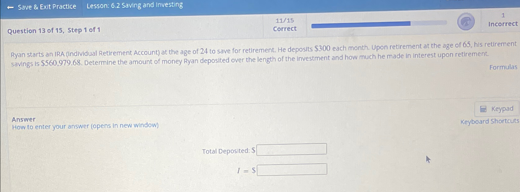 Solved larr Save & Exit PracticeLesson: 6.2 ﻿Saving and | Chegg.com