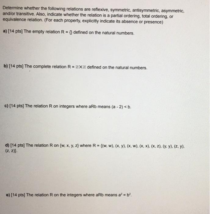 Solved Determine whether the following relations are | Chegg.com