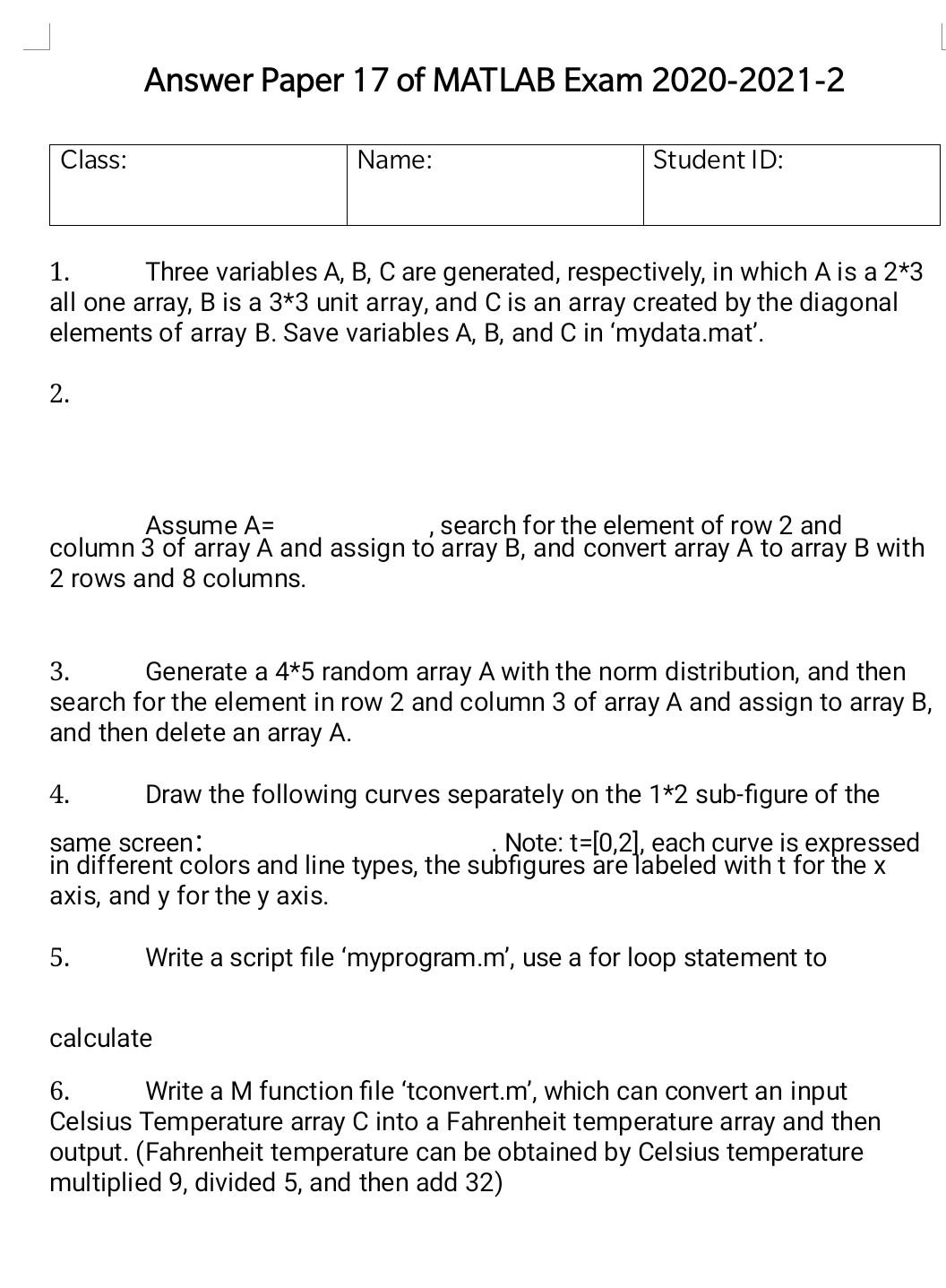 Solved 5. Write a script file 'myprogram.m', use a for loop | Chegg.com