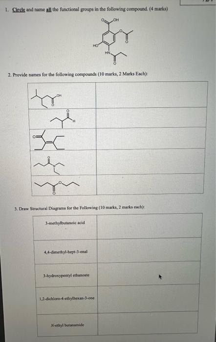 Solved 1. Circle and name all the functional groups in the | Chegg.com
