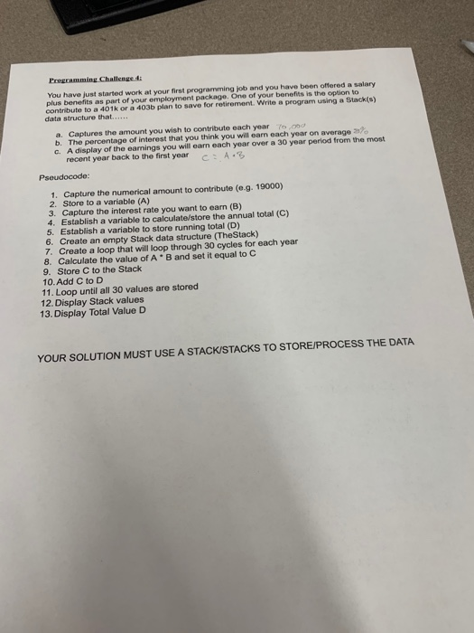 Solved Programming Challenge 4 You have just started work at | Chegg.com