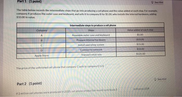 Solved Part 1 (1 point) See Hint The table below records the | Chegg.com