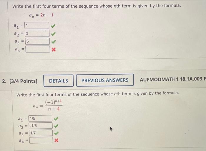 Solved Write The First Four Terms Of The Sequence Whose Nth