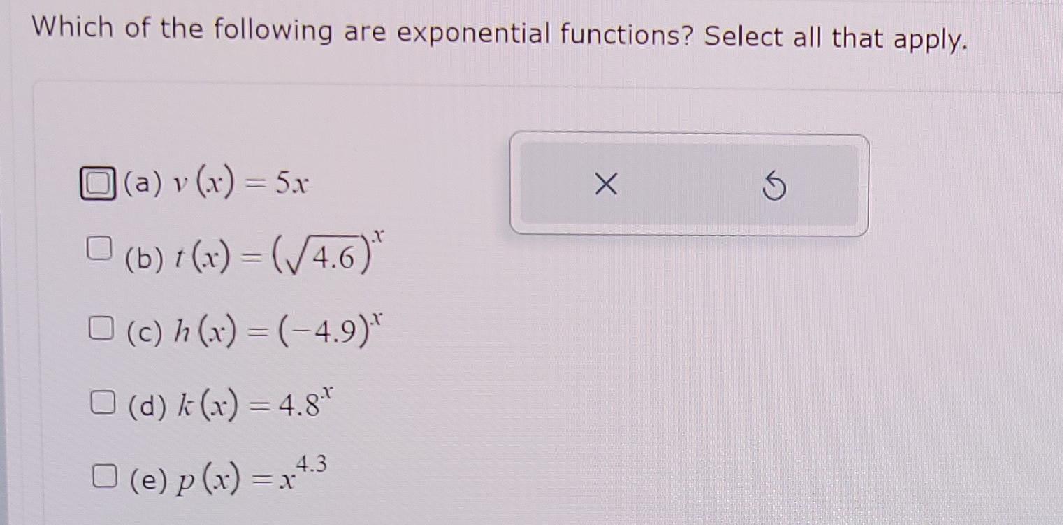 Solved Which of the following are exponential functions? | Chegg.com