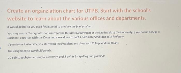 Create an organziation chart for UTPB. Start with the | Chegg.com