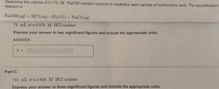 Solved Determine the volume of 0.170MNaOH solution required | Chegg.com