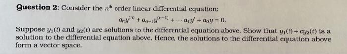Solved Guestion 2 Consider The Nth Order Linear