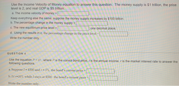 Solved Use the Income Velocity of Money equation to answer | Chegg.com