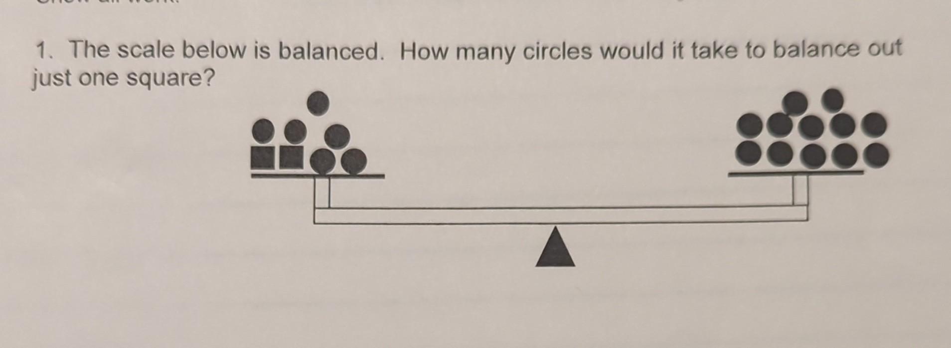 Solved 1. The scale below is balanced. How many circles | Chegg.com