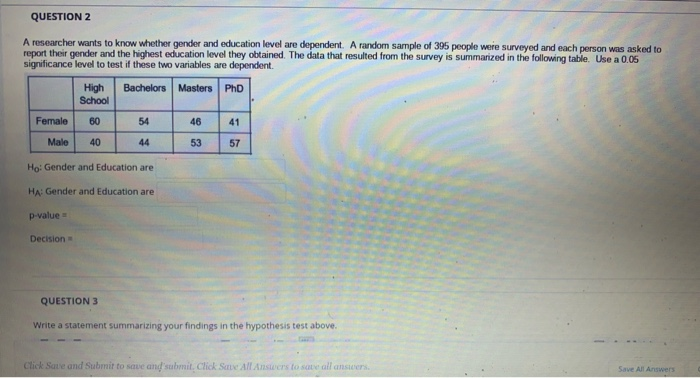 Solved Question 2 A Researcher Wants To Know Whether Gender