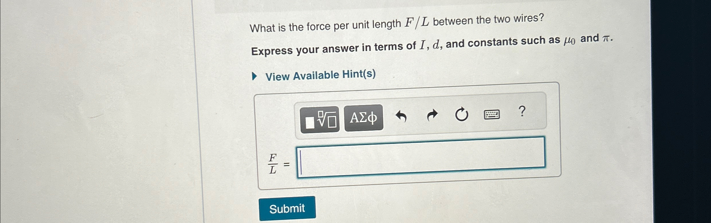 Solved What is the force per unit length FL ﻿between the two | Chegg.com