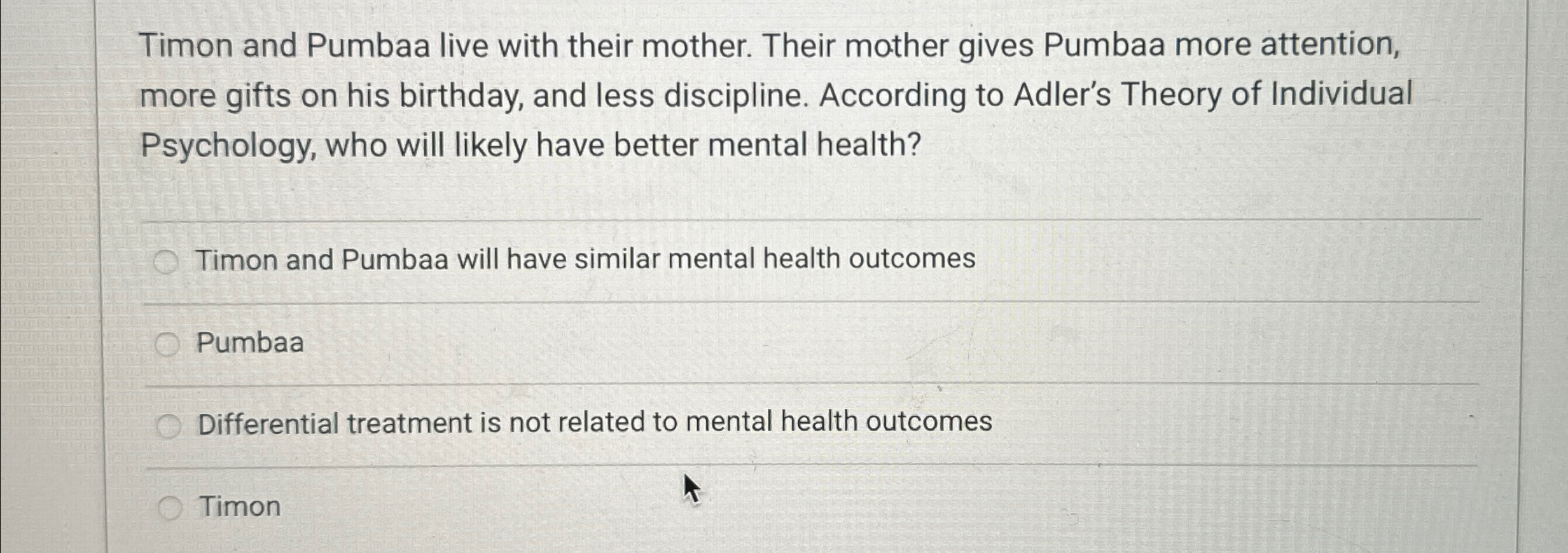 Solved Timon and Pumbaa live with their mother. Their mother | Chegg.com