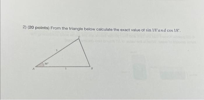 Solved 2) (20 points) From the triangle below calculate the | Chegg.com