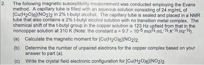 Solved The following magnetic susceptibility measurement was | Chegg.com