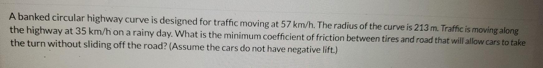 Solved A banked circular highway curve is designed for | Chegg.com