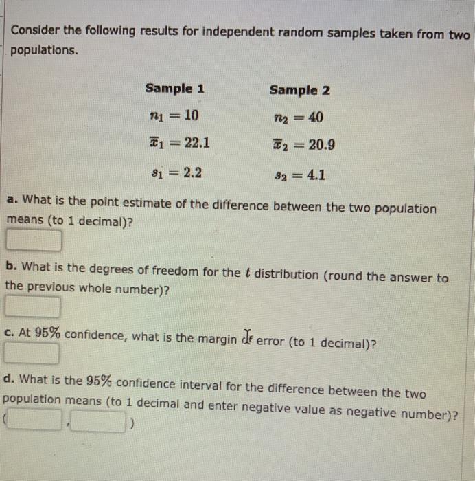 Solved Consider the following results for independent random | Chegg.com