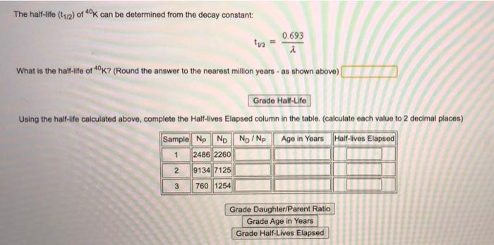 Solved what is the half-life of 40 K? (round to nearest | Chegg.com