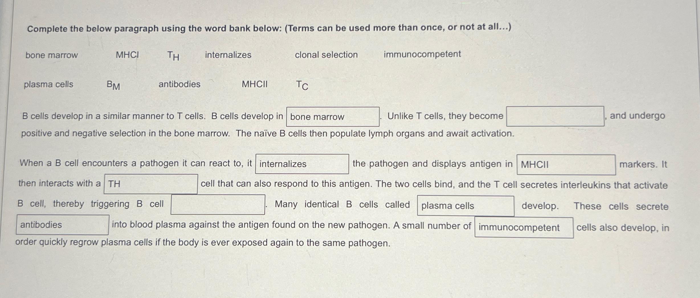 Solved Complete the below paragraph using the word bank | Chegg.com
