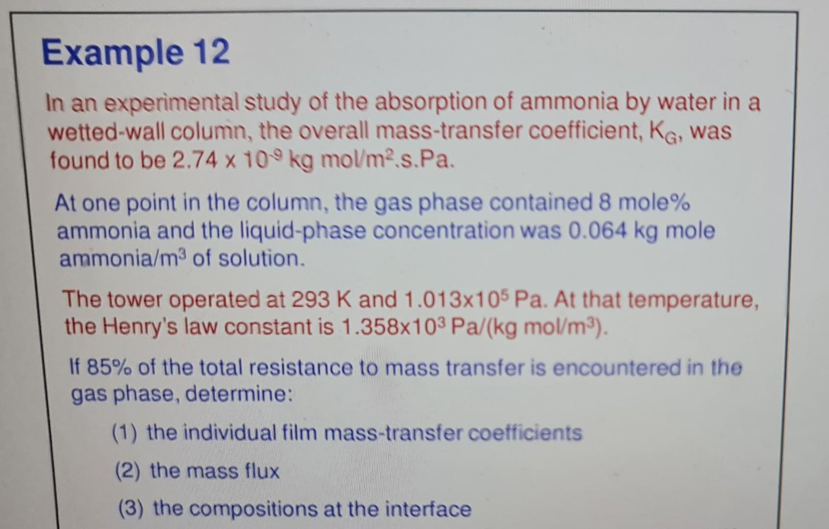 Solved In an experimental study of the absorption of ammonia | Chegg.com