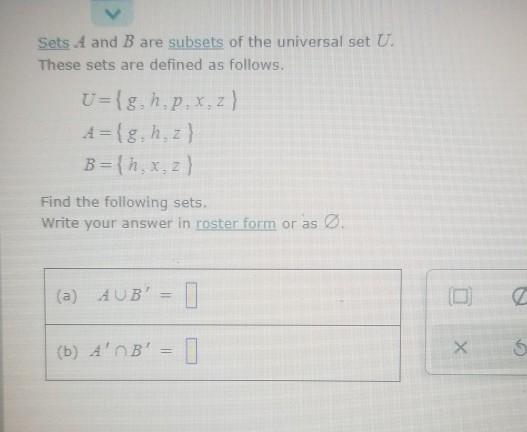 Solved Sets A and B are subsets of the universal set U. | Chegg.com