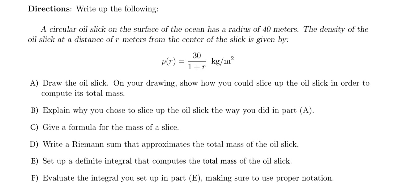 Solved Directions: Write up the following:A circular oil | Chegg.com