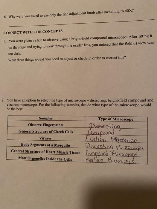 Solved 6. Why were you asked to use only the fine adjustment | Chegg.com