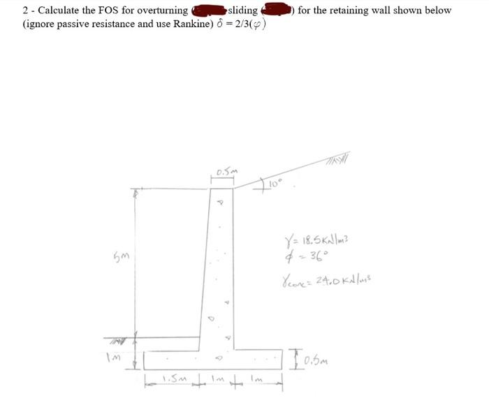 Solved 2 - Calculate the FOS for overturning sliding for the | Chegg.com