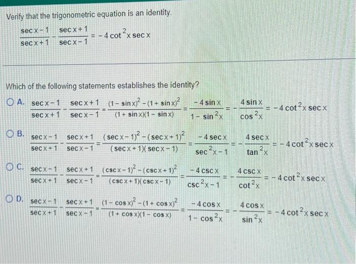 Solved Verify that the trigonometric equation is an | Chegg.com