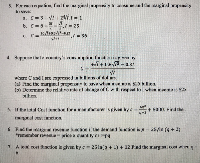 Solved 3. For each equation, find the marginal propensity to | Chegg.com