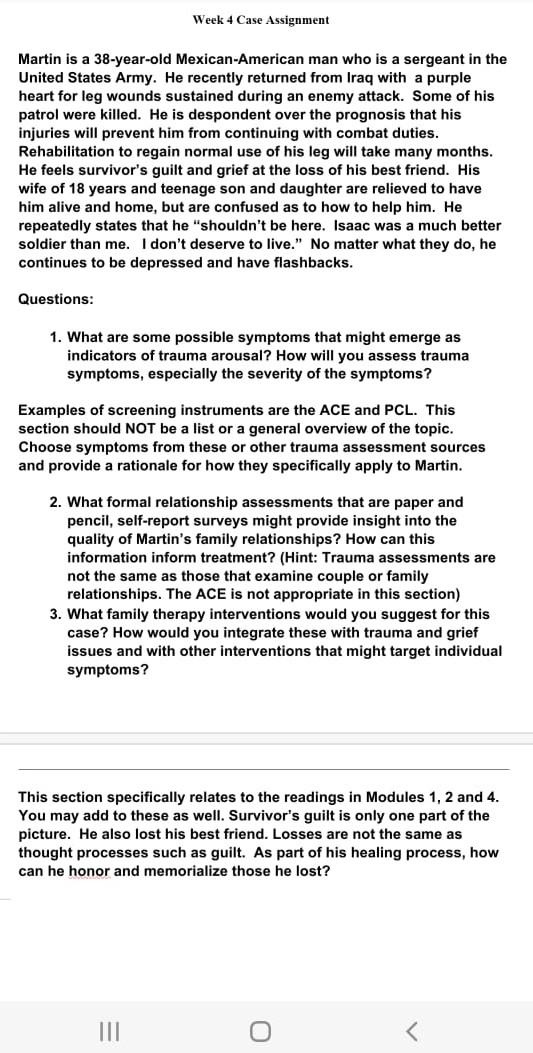 Solved Week 4 Case Assignment Martin is a 38-year-old | Chegg.com