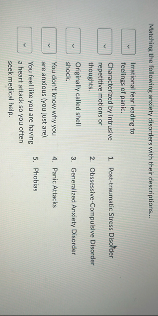 Solved Matching the following anxiety disorders with their | Chegg.com