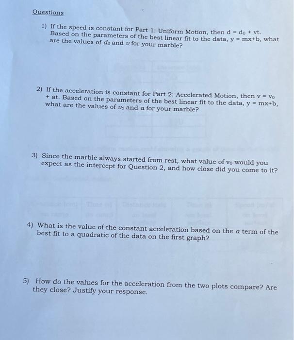Solved Uniform and Accelerated Motion Part 1: Uniform motion | Chegg.com